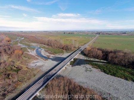 Orari River at Badhams Bridge, near Temuka, South Canterbury, South ...