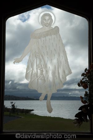 Maori Jesus on Window, St. Faiths Church, Ohinemutu, Rotorua, North ...