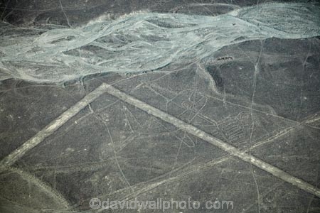 Dry riverbed, and Nazca Lines, including The Whale (ancient geoglyphs ...